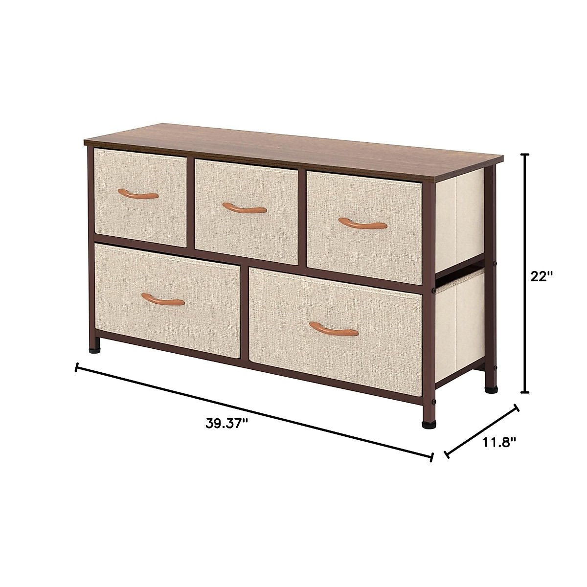 AZL1 Life Concept Extra Wide Dresser Storage Tower with Sturdy Steel Frame, 5 Drawers of Easy-Pull Fabric Bins, Organizer Unit for Bedroom, Hallway, Entryway, Dark Grey