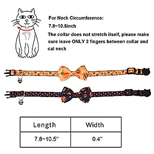 PTDECOR Halloween Cat Collars with Bow Tie Bell, 2 Pack Breakaway Kitten Collar with Removable Bowtie Pumpkin Halloween Collar for Girl Boy Cats (Black & Yellow)