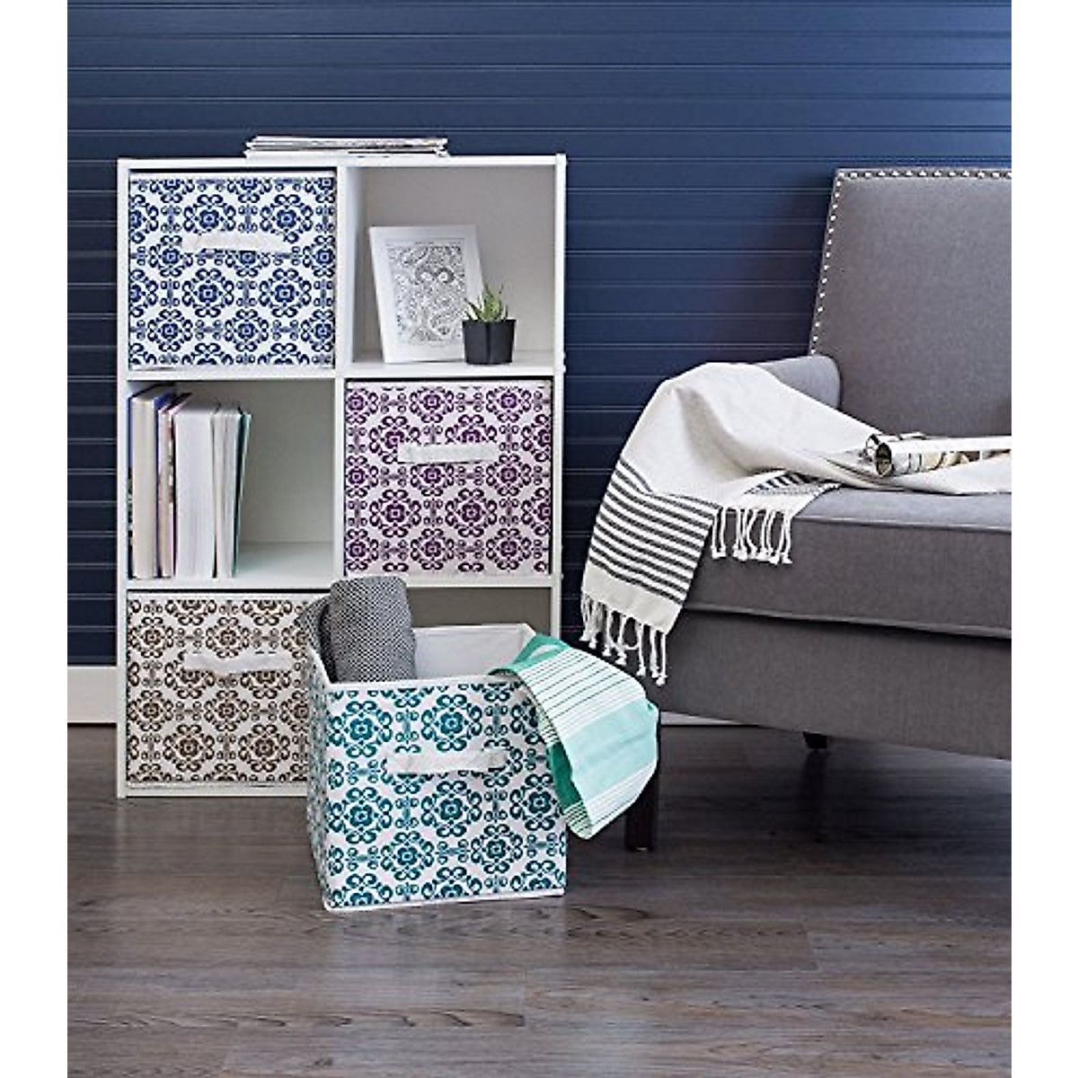 DII Non Woven Polyester Storage Bin, Scroll, Teal, Large