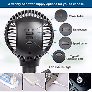 WiHoo Stroller Fan Clip On with LED Lights,5200mAh Battery Operated Desk Fan 360° Car Seat Baby Fan 3 Speeds Personal Fan for Stroller Car Seat Crib Bike Treadmill