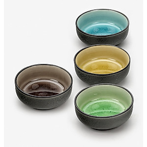 RSVP International Japanese Crackle Glaze Ceramic Bowl Set Dishwasher Safe, Multi-Use for Rice, Dipping Sauce, Soup, Ramen, Cereal, Serving or Soup, 3.125" Diameter, 4 Count