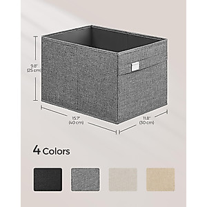 SONGMICS Storage Baskets, Set of 4 Extra Large Storage Bins for Organizing, 30L, 15.7 x 11.8 x 9.8 Inches, Fabric Storage Cubes for Shelves, Easy to Clean, Foldable, 2 Handles, Dove Gray UROB240G04