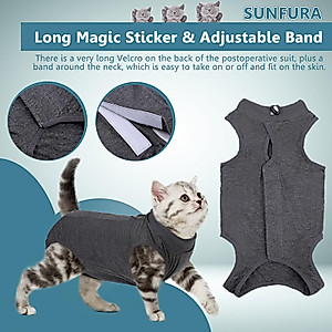 SUNFURA Cat Recovery Suit, Cat Onesie for Cats After Surgery, Breathable Cat Surgical Spay Suit for Abdominal Wounds Skin Diseases, E-Collar Alternative Cat Surgery Shirt Anti Licking, Grey L