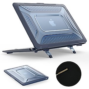 SEYMAC stock MacBook Air 15 inch Case 2024/2023 Release A3114/A2941 M3/M2 Chip, Shock-Absorbing Protection Case with Folding Stand &Mouse Pad/Bag for MacBook Air 15” A3114/A2941 M3/M2 Chip (Blue)