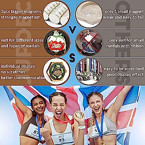 JupDec Medal Hanger Display Honeycomb Wooden Hexagon for Wall, with Strong Magnets & Black Round Iron Medal Holder for Sports Marathon Gymnastics, 7 Pack