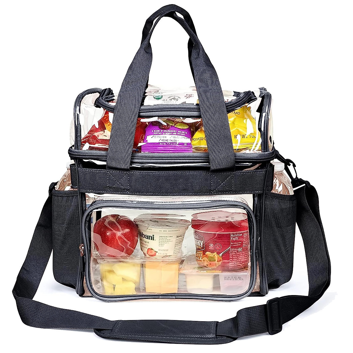 TACVEL Medium Heavy Duty Clear Lunch Bag, Stadium Approved Clear lunch Bag with Adjustable Strap, Clear Lunch Box for Women Men Work-Black