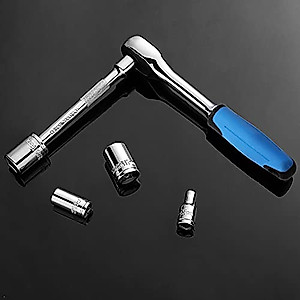 PTSTEL 14 Pieces Socket Wrench Kit, 1/4” Drive Socket Set with 72 Teeth Release Ratchet Wrench and Extension Bar, CR-V Sockets