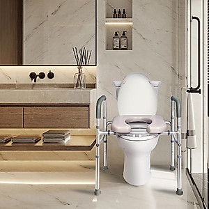 Raised Toilet Seat with Handles and Widen Seat, Width and Height Adjustable Commode Chair for Toilet, Up to 400lbs Support, Raised Toilet Seats for Senior, Disabled, Pregnant, Fit Any Toilet