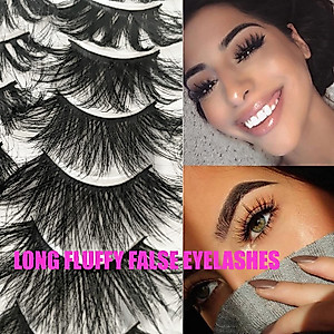 Faux Mink Lashes 25mm 6D Natural Long Fluffy Mink Fur False Eyelashes Cat-Eye Wispy Lashes Volume 20 pairs
