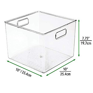 mDesign Small Modern Plastic Storage Organizer Bin Basket with Handle for Home Office Organization - Shelf, Cubby, Cabinet, and Closet Organizing Decor - Ligne Collection - Clear