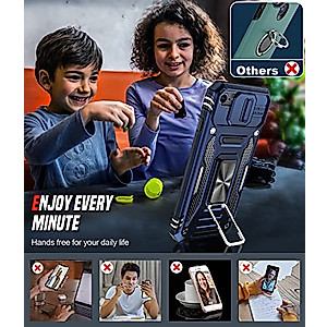 LeYi for iPhone SE Case: iPhone 8/7 Case with Slide Camera Cover + [2 Packs] Tempered Glass Screen Protector, Full Body Military-Grade Case with Upgrade Kickstand for iPhone 8, Navy Blue