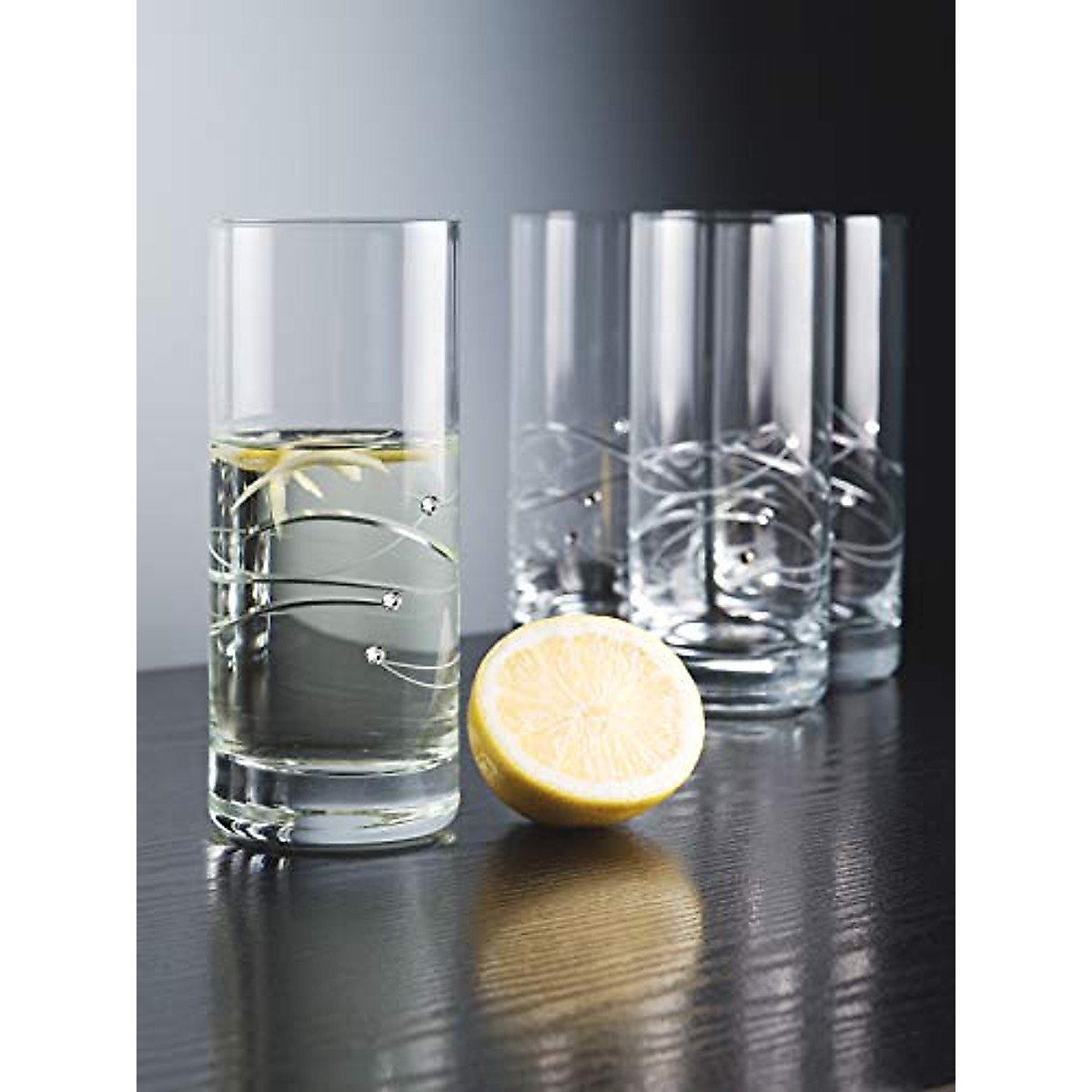 Barski - Handmade Glass - Sparkle - Highball Glass - Decorated with Real Swarovski Diamonds - 14 oz. - Made in Europe - Set of 4