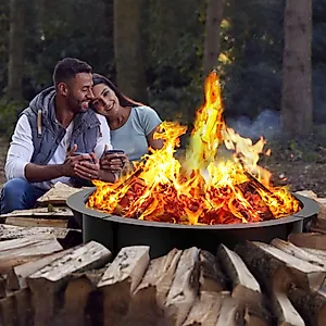 WSSEY Fire Pit Ring Outdoor 45'' Fire Liner 39'' Inner Wooden Burning Campfire Ring Insert Metal Bonfire Rings Above Ground for Patio Garden Grill Camping