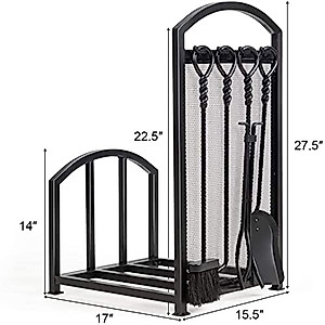 HAPPYGRILL Firewood Log Rack Indoor Outdoor Fireplace Storage Holder with 4 Tools Set