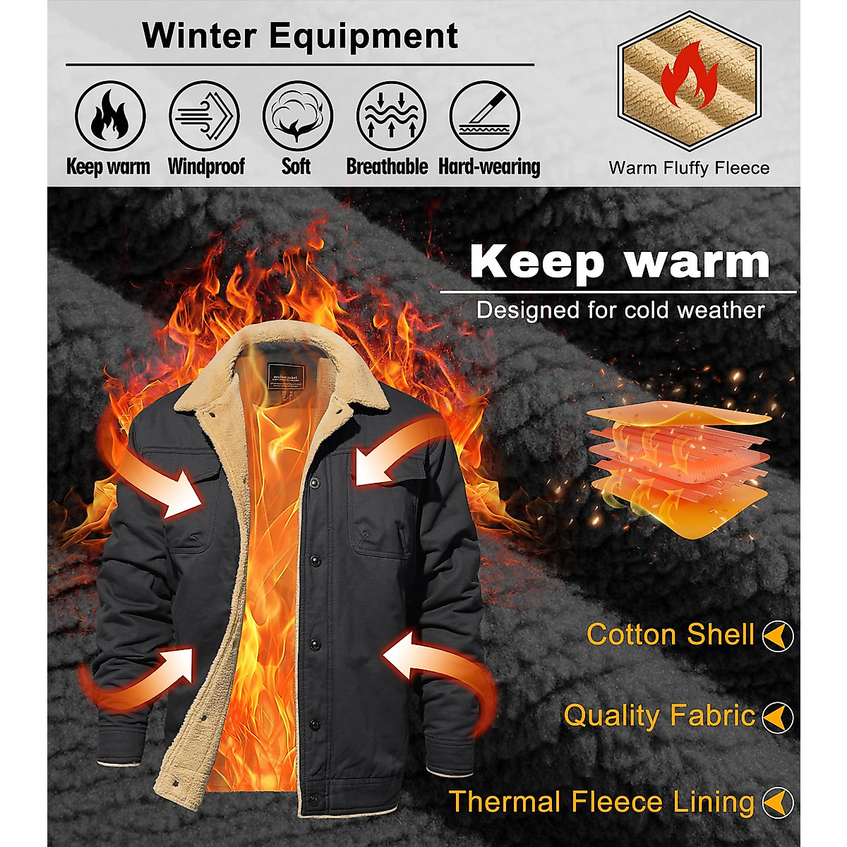 EKLENTSON Men's Cold Weather Winter Jacket - Insulated Snow Jacket for Hunting & Fall, Grey, Medium