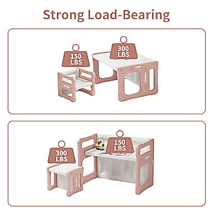 Hulaibit Kids Table and 2 Chairs Set, Montessori Weaning Table and Chairs for Toddlers Age 1-6, Plastic Activity Table for Reading/Eating/Playing, Gift for Boys & Girls, Pink