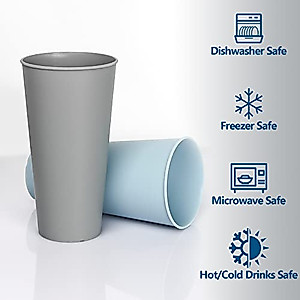 WANCHIY Reusable Plastic Cups- 20 oz Plastic Cups, Plastic Tumblers Set of 8, Unbreakable Plastic Drinking Glasses - Colorful Stackable Party Cups Set (Pack 8-20oz)