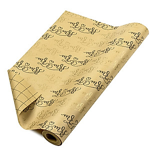 RUSPEPA Kraft Wrapping Paper Roll - Mini Roll - Mr. & Mrs. Pattern Great for Wedding, Anniversary - 17.5 Inches X 32.8 Feet