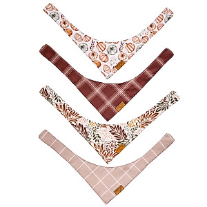 Remy+Roo Fall Dog Bandanas 4 Pack - Amber Set, Premium Durable Polyester Fabric, Patented Curved Design, Adjustable Fit for Small, Large, and XL Dogs, Trendy Patterns, Dog Fall Bandanas (Small)