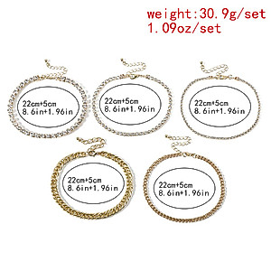 kelistom Cuban Link Rhinestone Tennis Anklet Set for Women Teen Girls, 18K Gold or White Gold Plated Chain Ankle Bracelets for Women with Extension