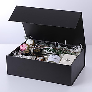 ELONG HOME Black Gift Box, 13"x 9"x 4" Large Gift Box with Ribbon and Magnetic Lid, DIY Paint/Writing Magnetic Gift Box for Small Business, Parties Apparel, Halloween and Christmas