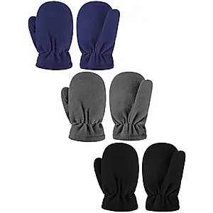 3 Pairs Baby and Toddler Winter Mittens Newborn Infant Fleece Warm Mittens Snow Gloves for Baby Boy and Girl (Black, Grey, Navy Blue, 5-7 Years)
