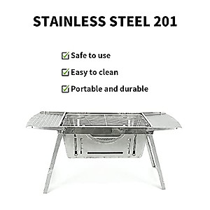 BiggerFire Integrated Folding Portable Charcoal Grill Large Camping Grill Stainless Steel BBQ Grill Kit with Carry Bag Outdoor barbecue No need to Install