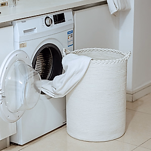 Homlikelan 58L Woven Laundry Basket,Cotton Tall Laundry Hamper for Blankets,Clothes,Pillows,Toys,Shoes Large Laundry Bin White