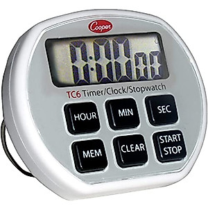 Cooper-Atkins Digital Timer / Clock / Stopwatch with Splashproof Case, 24 Hours Unit Range, Silver, 2.75" x 2.375" x .75"