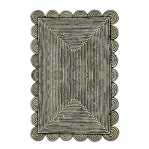 CASAVANI Collection Square Area Rug - 10x10 Feet Black Braided Jute Rug Geometric Kilim Rug Indoor Outdoor Use Carpet Flatweave Rugs for Bedroom Bedside Custom Mat Dining Table Mat