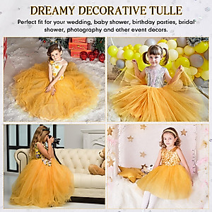 Hosuly 54" x 25 Yards Glitter Tulle Fabric Tulle Mesh Tulle Rolls Netting for DIY Craft Handmade Princess Dress Cape and Wedding Party Backdrop Decoration(Gold, Glitter)