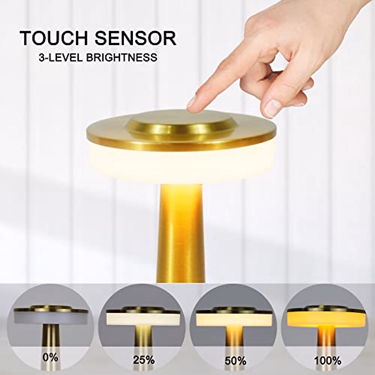 Orstarry 2 Pack Table Lamp, Portable LED Table Lamp, Rechargeable Table Lamp with 3 Brightness Touch Lights for Restaurant/Bedroom/Bar/Outdoor Party/Camping/Coffee Shop Night Lights（Gold）