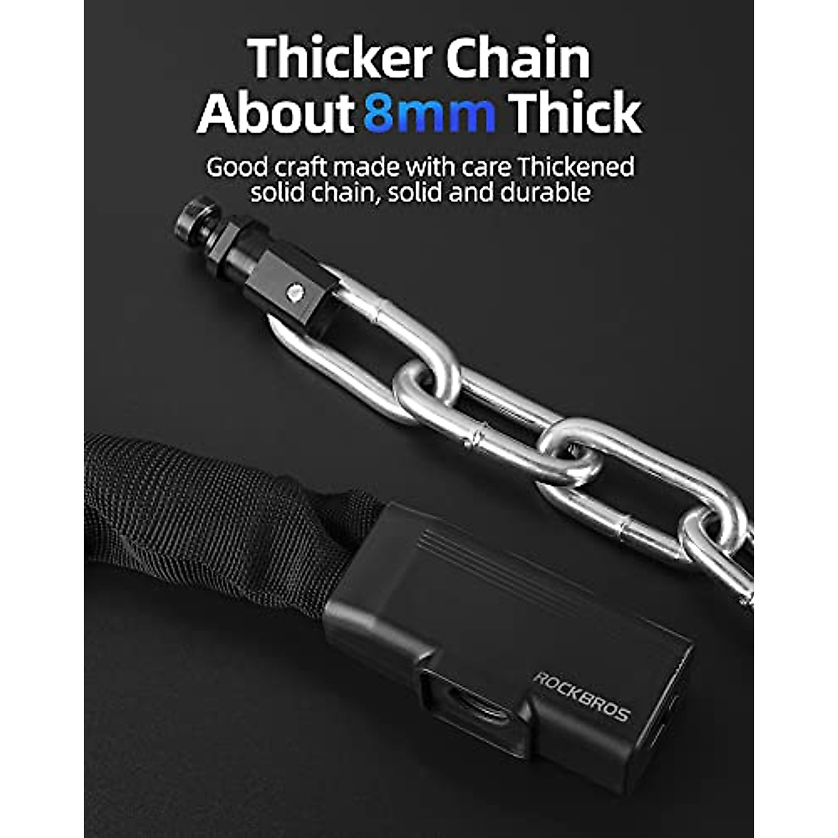 ROCKBROS Bike Chain Lock 3.18ft Heavy Duty Motorcycle Chain Locks 8mm Thick Anti-Theft Security Bicycle Lock with 2 Keys for Mountain Road Electric Bike, Motorcycles, Scooter, Door, Gates