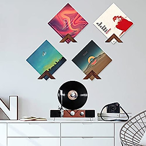 TIMCORR Vinyl Record Holder Set : Vinyl Wall Mount for Record Display, Pine Wood Album Shelf with Sticky Transparent Tapes Hanging on the Wall (Pine Wood Set of 2)