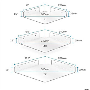 BRAINWAVZ 3-Pack Mixed Size Corner Shelf (8” 9.5” & 10”) for Speakers, Books, Decor, Plants, Cameras, Photos, Kitchen, Bathroom, Routers & More Universal Small Holder Acrylic Wall Shelves (Clear)