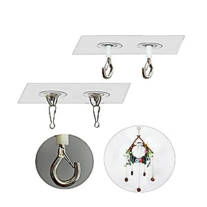 Adhesive Ceiling Hooks,Damage Free Ceiling Mounted Hooks Transparent Wall Sticky Hooks Safety Buckle Design for Hanging Wind Chime Lights Decorations Paper Craft 6 Pack (Set A)