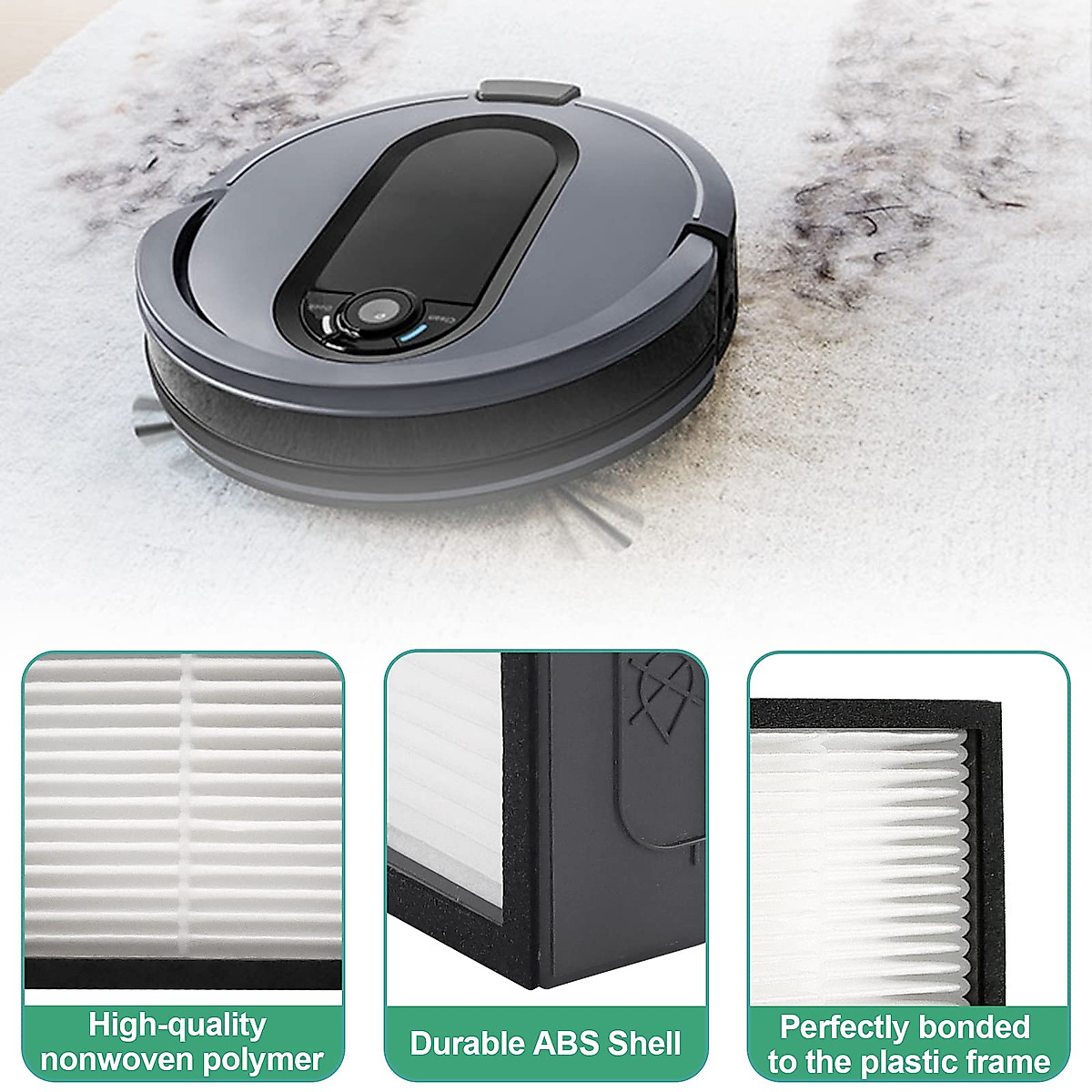 High-efficiency Filters Replacement for iRobot Roomba E I J Series i1+ i3 i3+ i4 i5 i6 i7 i7+ i8 j7 E5 E6 E7 Vacuum Cleaner by Techecook, 6Pack 4639161 Roomba Filters+1 Cleaning Brush