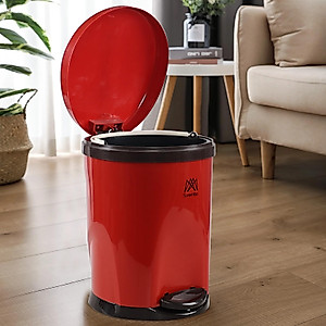 Morcte Plastic Round Step-On Trash Can, 2.8 Gallon Small Wastebasket with Lid, Red