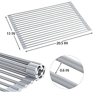 Wizdays Roll Up Dish Drying Rack Kitchen Sink, 20.5"x13" Foldable Food Safe Grade Silicone Wrapped Stainless Steel Dish Drying Rack, Space Saver, Easy to Use, Clean & Store