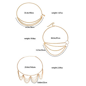 3 Pieces Belly Waist Chain Multi Layer Metal Waist Chain Body Summer Beach Chain for Women and Girls (Tassel Style)