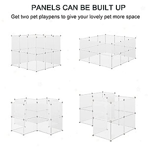 PawHut Pet Playpen DIY Small Animal Cage Open Enclosure Portable Plastic Fence 12 Panels for Bunny Chinchilla Guinea Pig White, 18" x 14"
