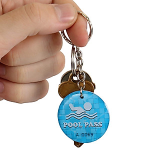 SmartSign Pool Pass Key Tags - Numbered, Box of 50, 1.5 in. Diameter Plastic with Epoxy Coating, Pool Key Chain with Ring, Blue