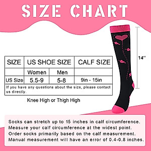 Junely Valentine Compression Socks for Women 20-30 mmhg Knee High Heart Socks for Running Work Support Nurses Pregnancy Travel Sports Swelling Pink Black