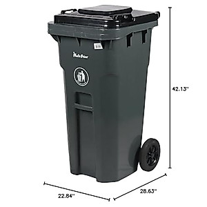 PLASTIC PRINCE 65 Gallon Rollout Trash Can with Lid, Commercial Heavy-Duty Container with Wheels, Gray