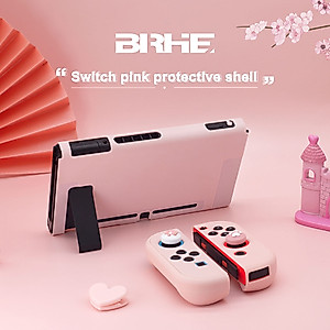 BRHE Protector Case for Nintendo Switch Cover Case with Glass Screen Protector, Anti-Scratch Shock-Absorption Grip Cover-Pink