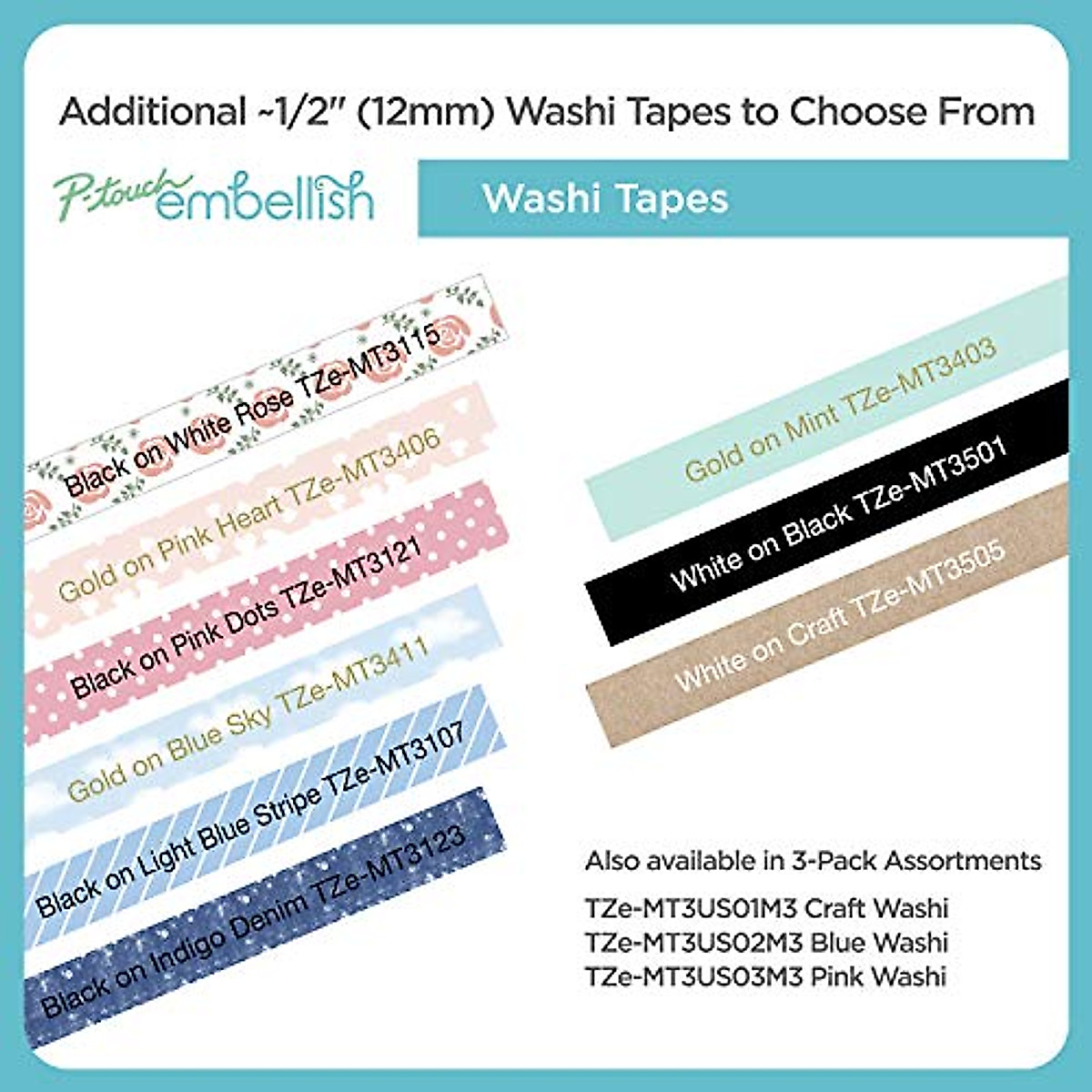 Brother P-touch Embellish Gold Print on White Satin Ribbon TZER234 – ~½” Wide x ~13.1’ Long for use with P-touch Embellish Ribbon & Tape Printer