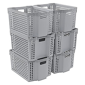 Neadas Plastic Small Deep Stacking Baskets, Stackable Storage Baskets, 6 Packs