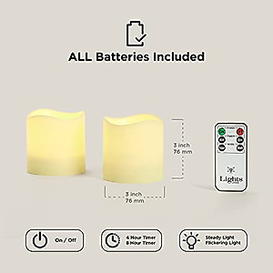 LampLust Outdoor Flameless Candles 3x3 - Battery Operated, Waterproof, Flickering LED Flame, Remote Control with Timer, Decorative Small Pillar Candles for Outdoor Decor - Set of 2