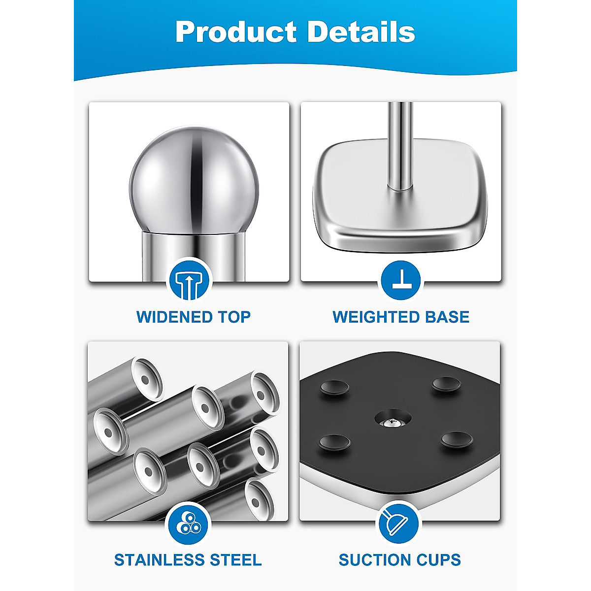 SMARTAKE Paper Towel Holder for Countertop, Standing Kitchen Roll Holder with Suction Cups, Non-Slip Paper Towel Stand, Stainless Steel, Weighted Base, for Kitchen Bathroom, Square Base (Silver)