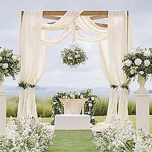 Beige Backdrop Chiffon Backdrop Curtains 10ftx8ft Ivory Sheer Backdrop Drapes for Wedding Chiffon Fabric Stage Party Decorations